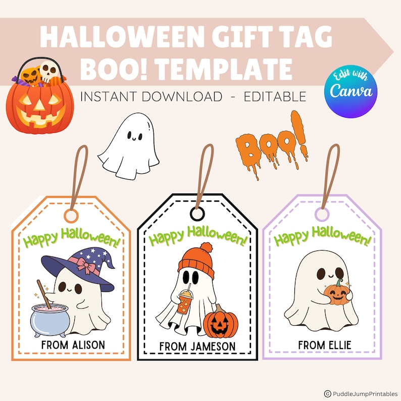 Editable Halloween Gift Tags, Halloween Goodie Bag Tags, Trick or Treat ...