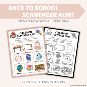 Printable Back to School Scavenger Hunt, First Day of School Game, Back ...