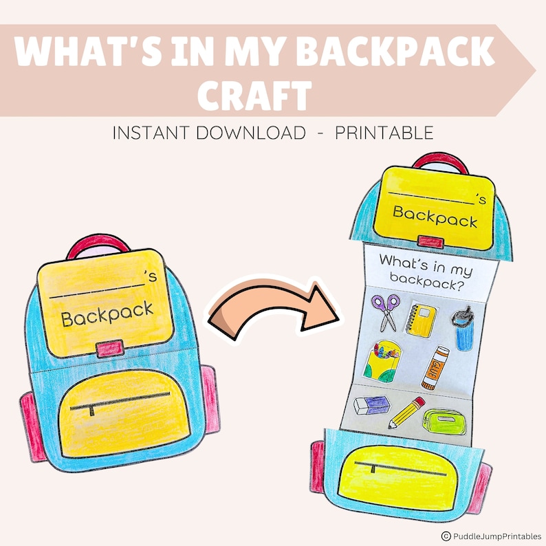 Printable What's in My Backpack Craft, Back to School Folding Craft ...