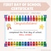 Printable First Day of School Certificate, Back to School Certificate ...