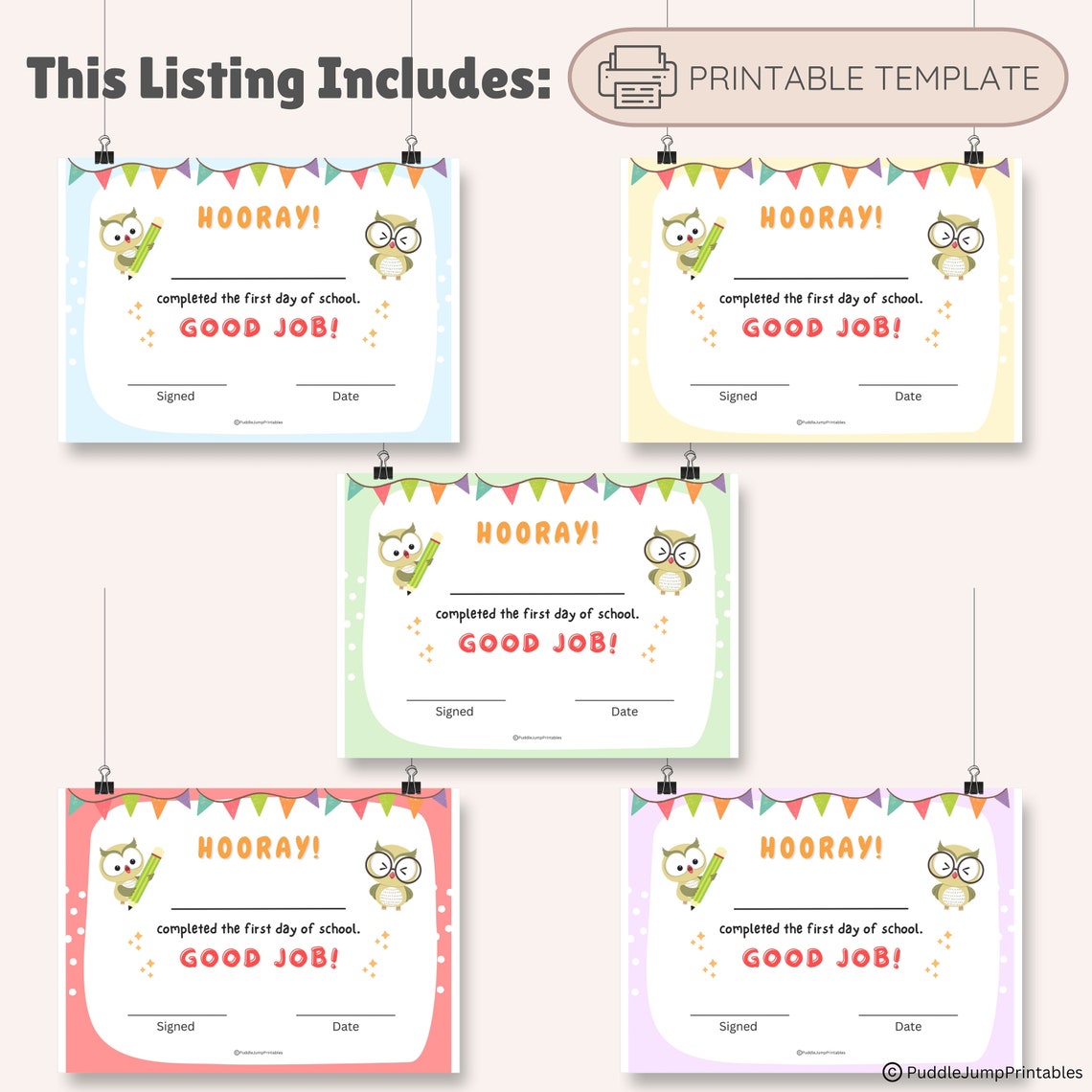 Printable First Day of School Certificate, Owl Design, Back to School ...