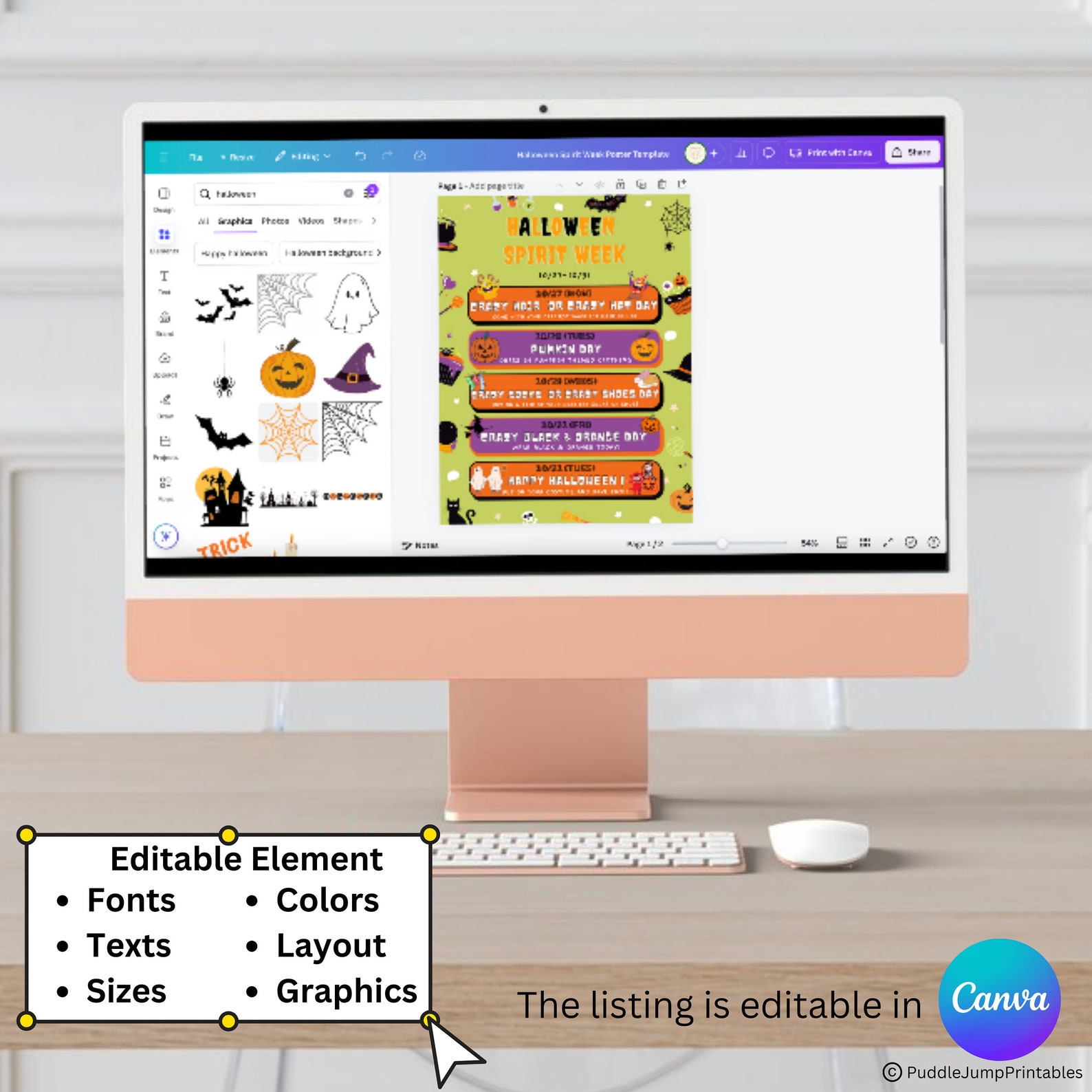 Editable Halloween Spirit Week Flyer: School Event Printable (canva ...