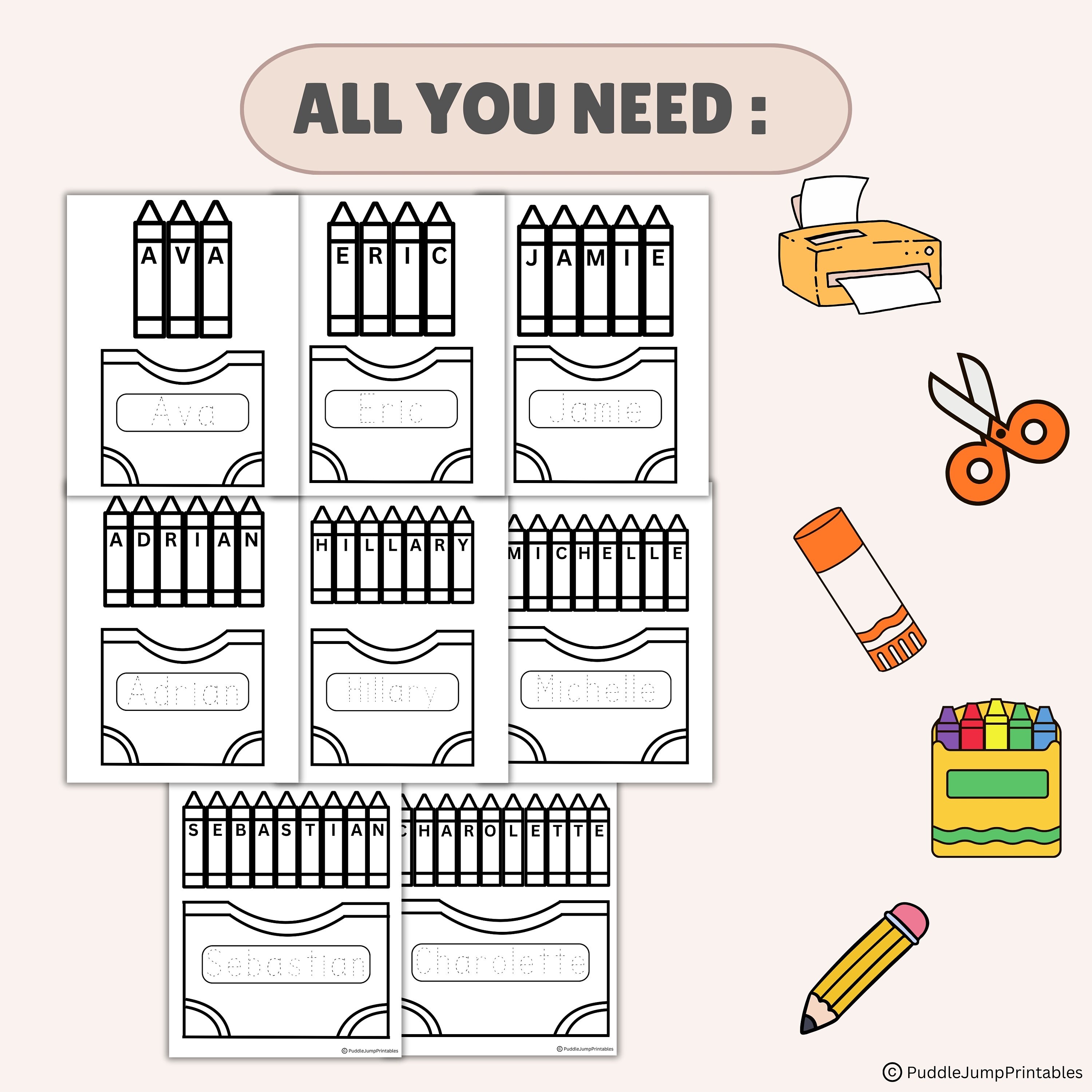 Printable Crayon Box Name Craft, Preschool Name Craft, Back to School ...