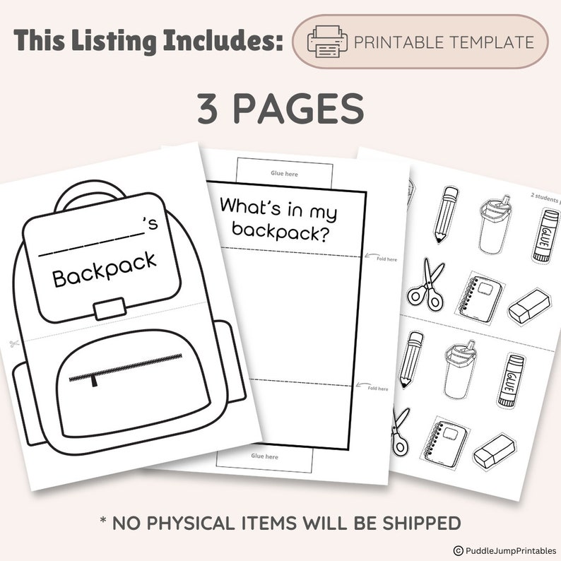 Printable What's in My Backpack Craft, Back to School Folding Craft ...