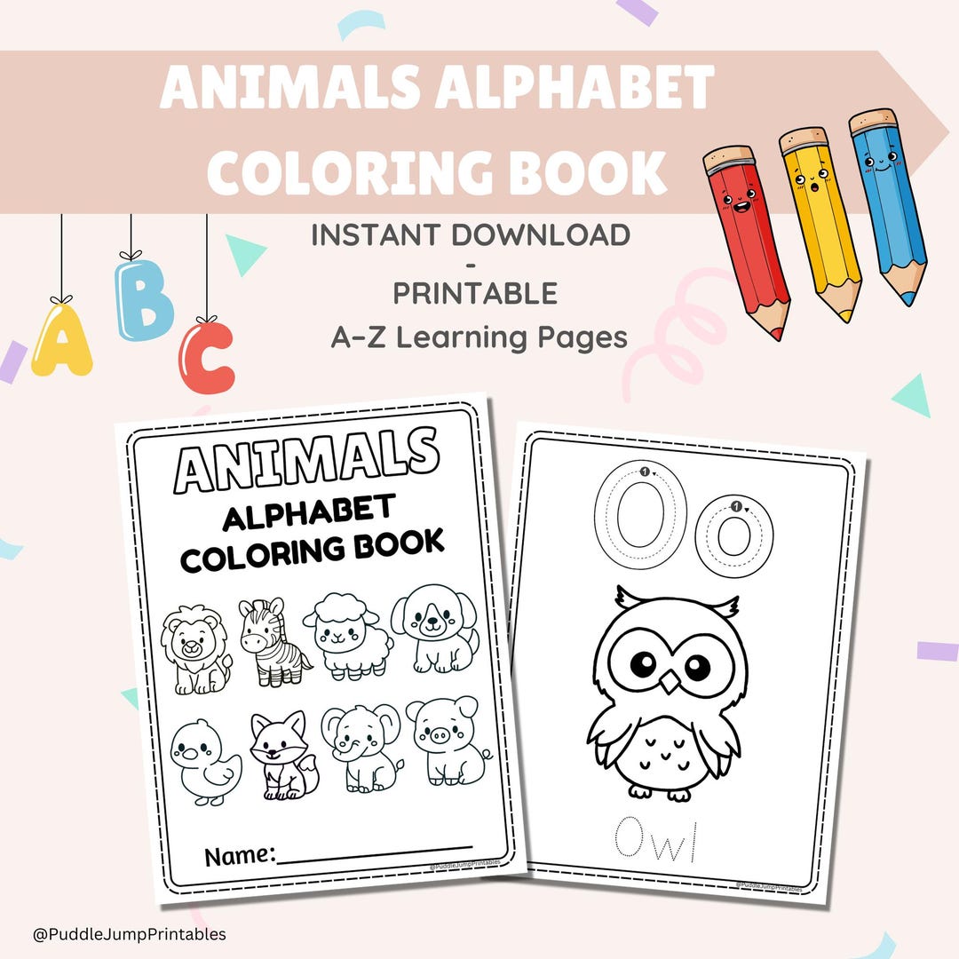 Animals Alphabet Coloring Book Printable, A–Z Letter Tracing Worksheets ...