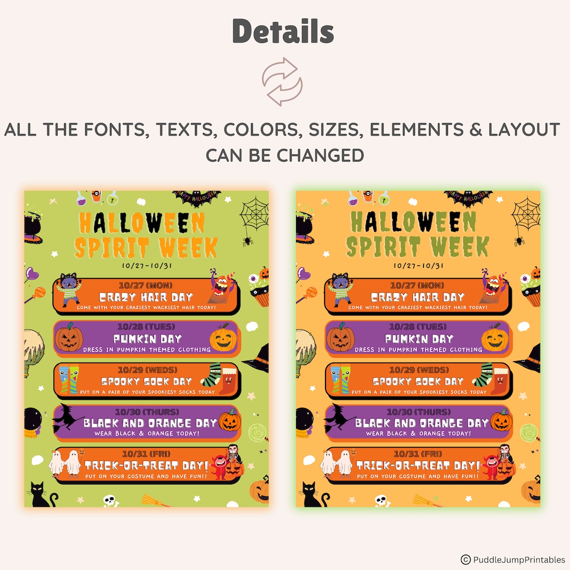 Editable Halloween Spirit Week Flyer: School Event Printable (canva ...