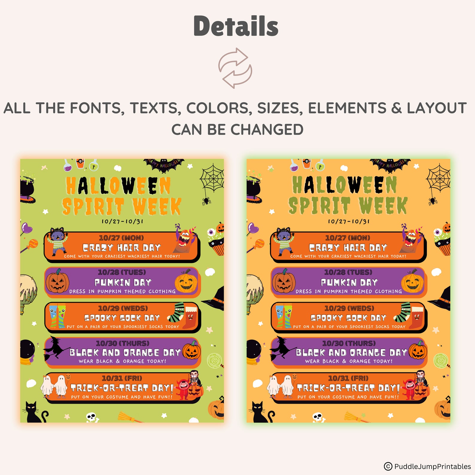 Editable Halloween Spirit Week Flyer: School Event Printable (canva ...