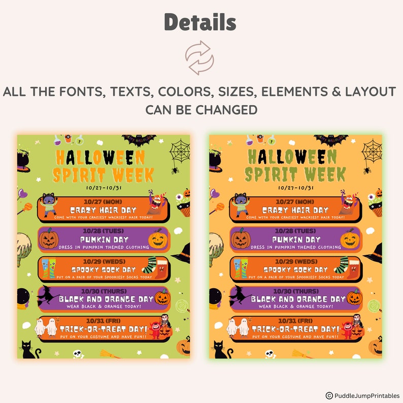 Editable Halloween Spirit Week Flyer: School Event Printable (canva ...