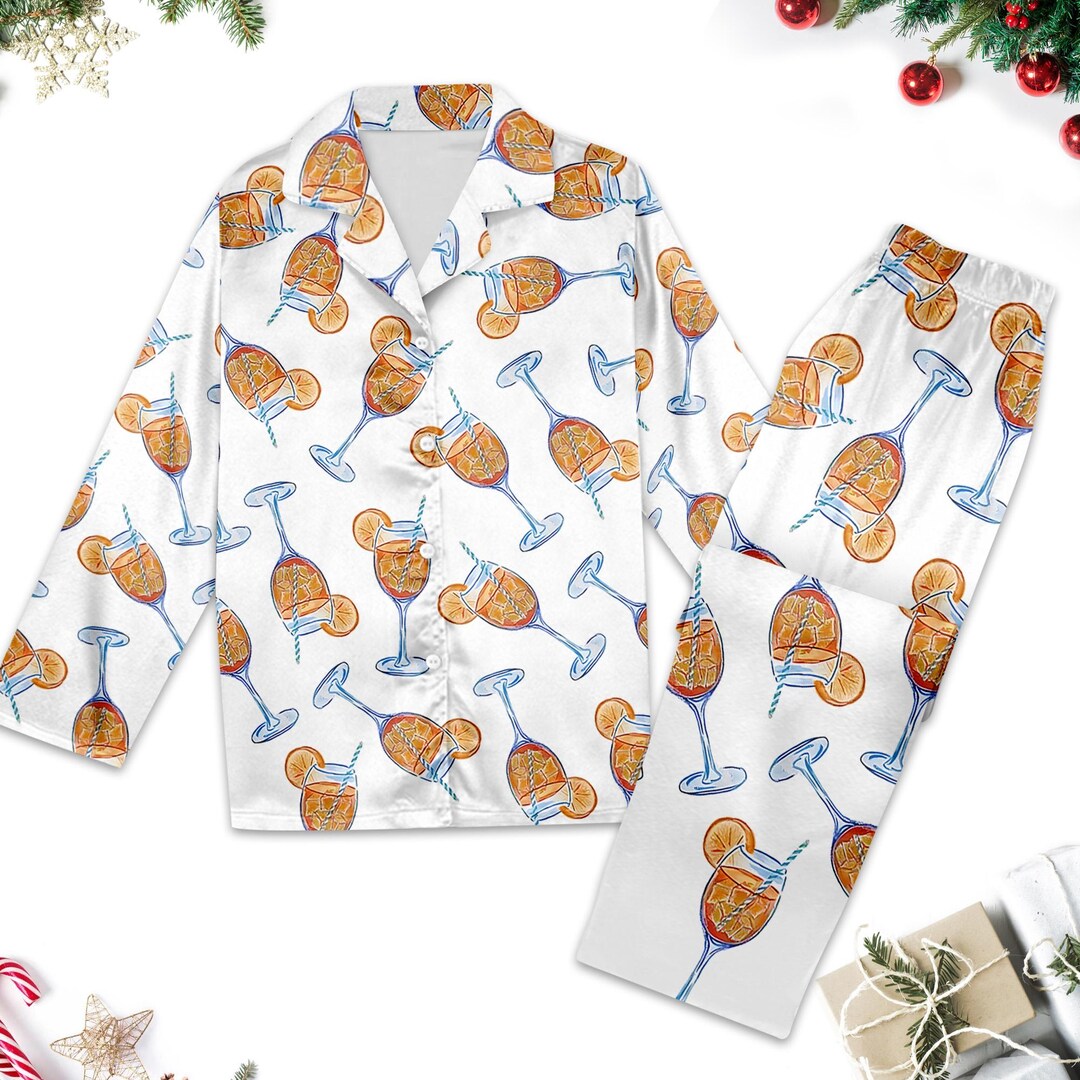 Aperol Spritz Watercolor Pajama Set, Watercolor Cocktail Pajamas Set ...