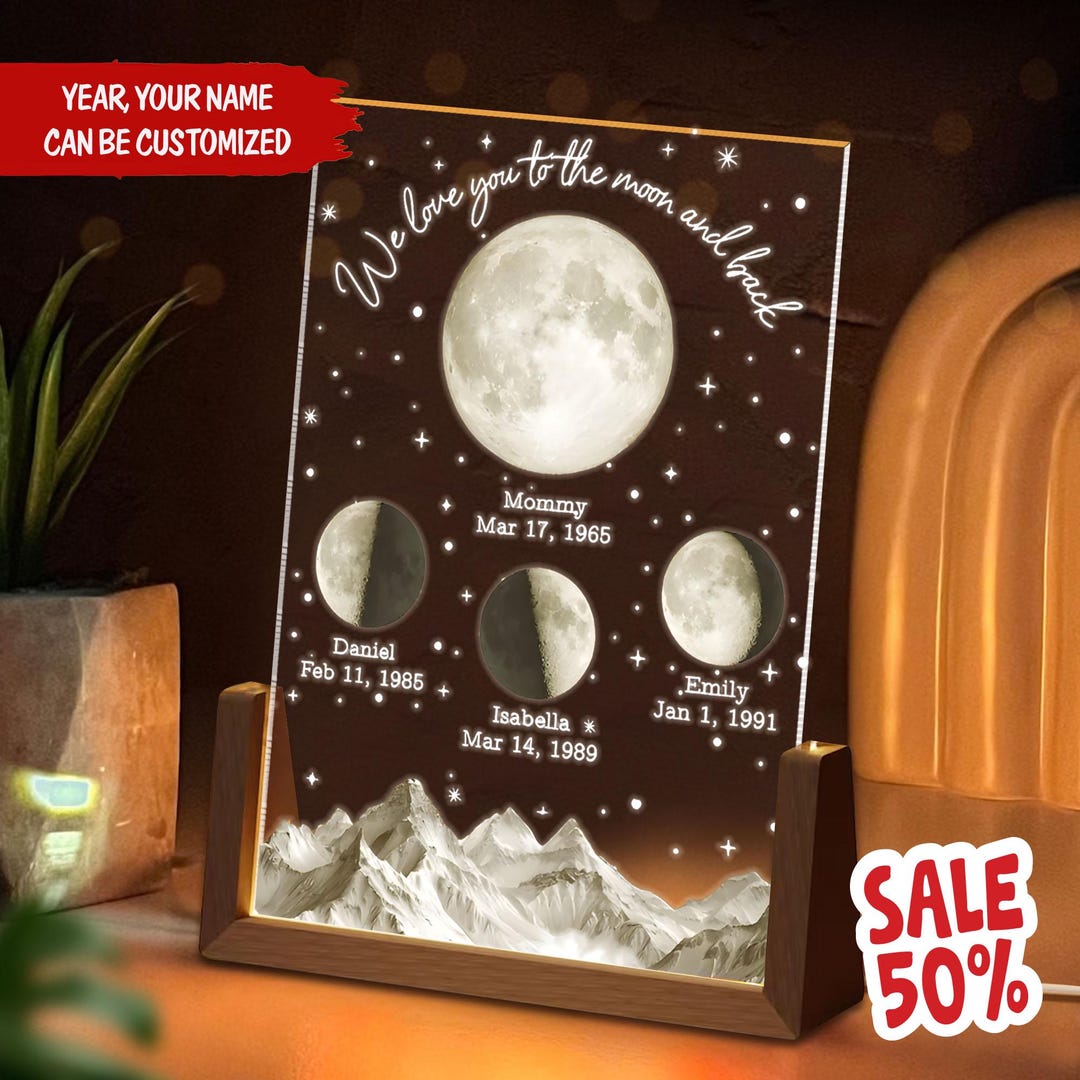 Personalized Moon Phase by Date Gift, Personalised Mom Moon Phase Night ...