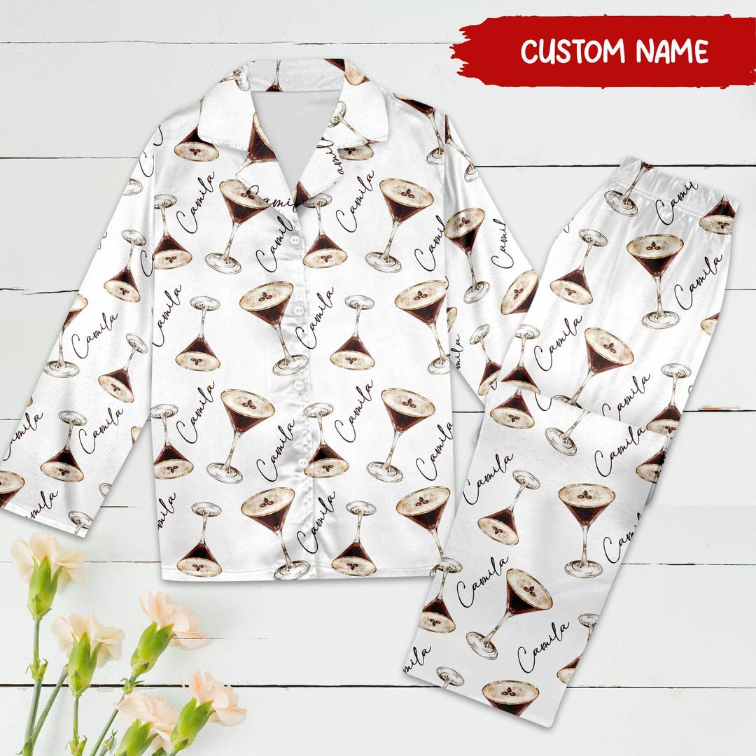 Personalized Custom Name Wine Glass Pajamas Set, Customized Alcohol ...