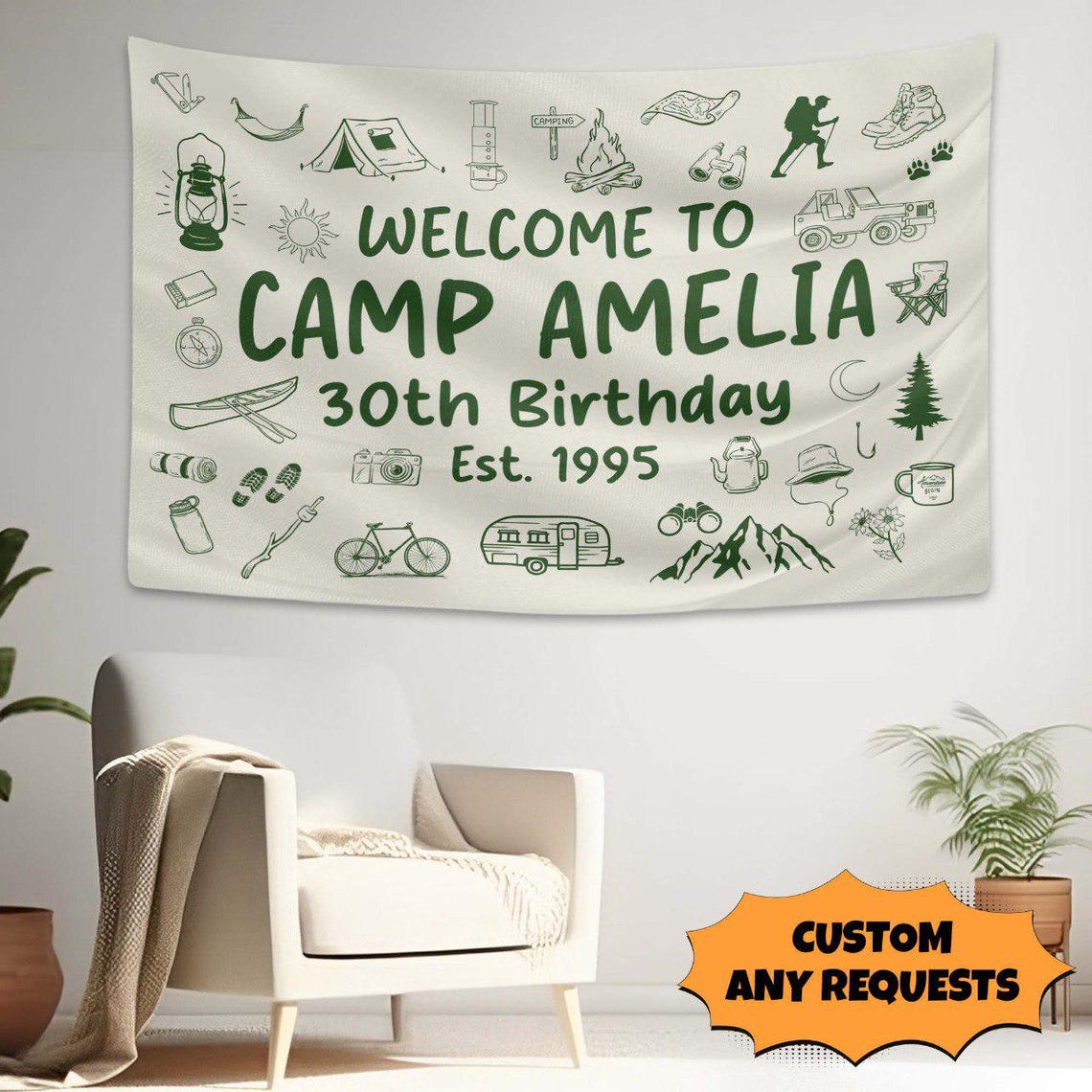 Custom Camp Birthday Banner, Personalized Party Flag for Outdoor ...