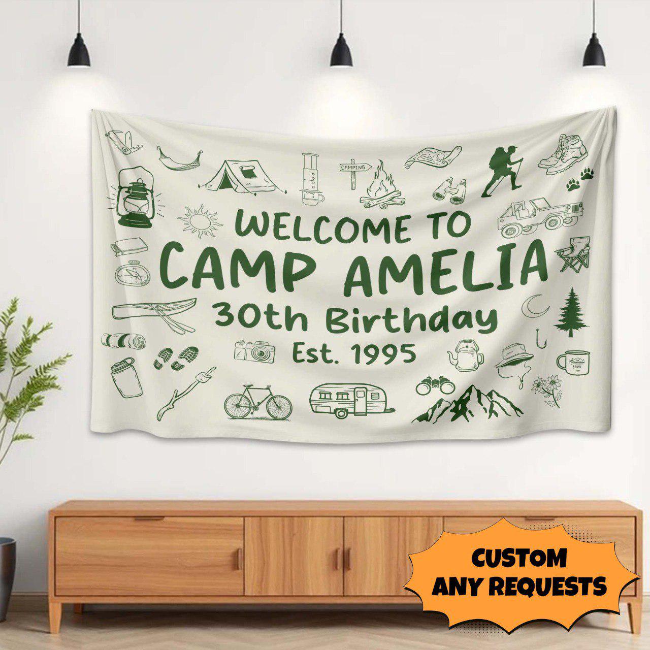 Custom Camp Birthday Banner, Personalized Party Flag for Outdoor ...