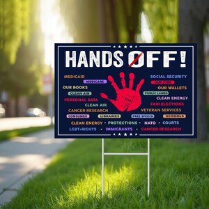 Hands off Protest Yard Sign, Political Statement Sign, Hands off ...