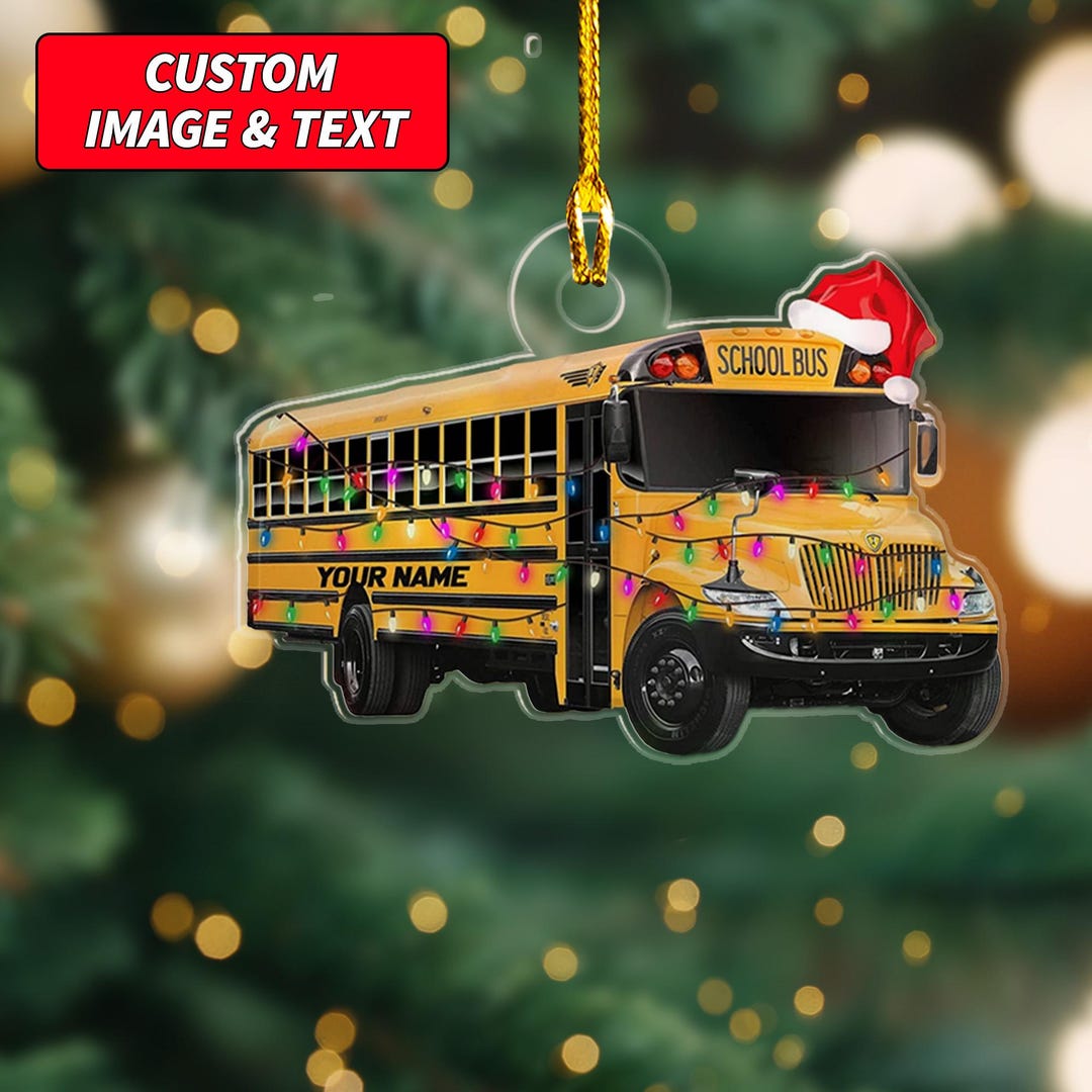 Personalized School Bus Ornament, Custom Image and Text School Bus ...