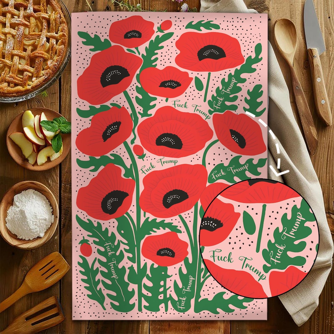 Subtle F*ck Trump Poppy Hand Towel, Funny Political Home Decor, Floral ...