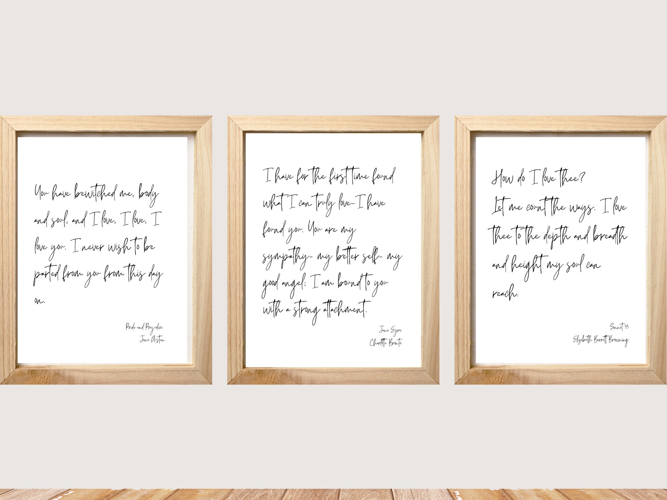 Timeless Romance: Classic Literary Love Quotes Set of 3 Digital Prints ...