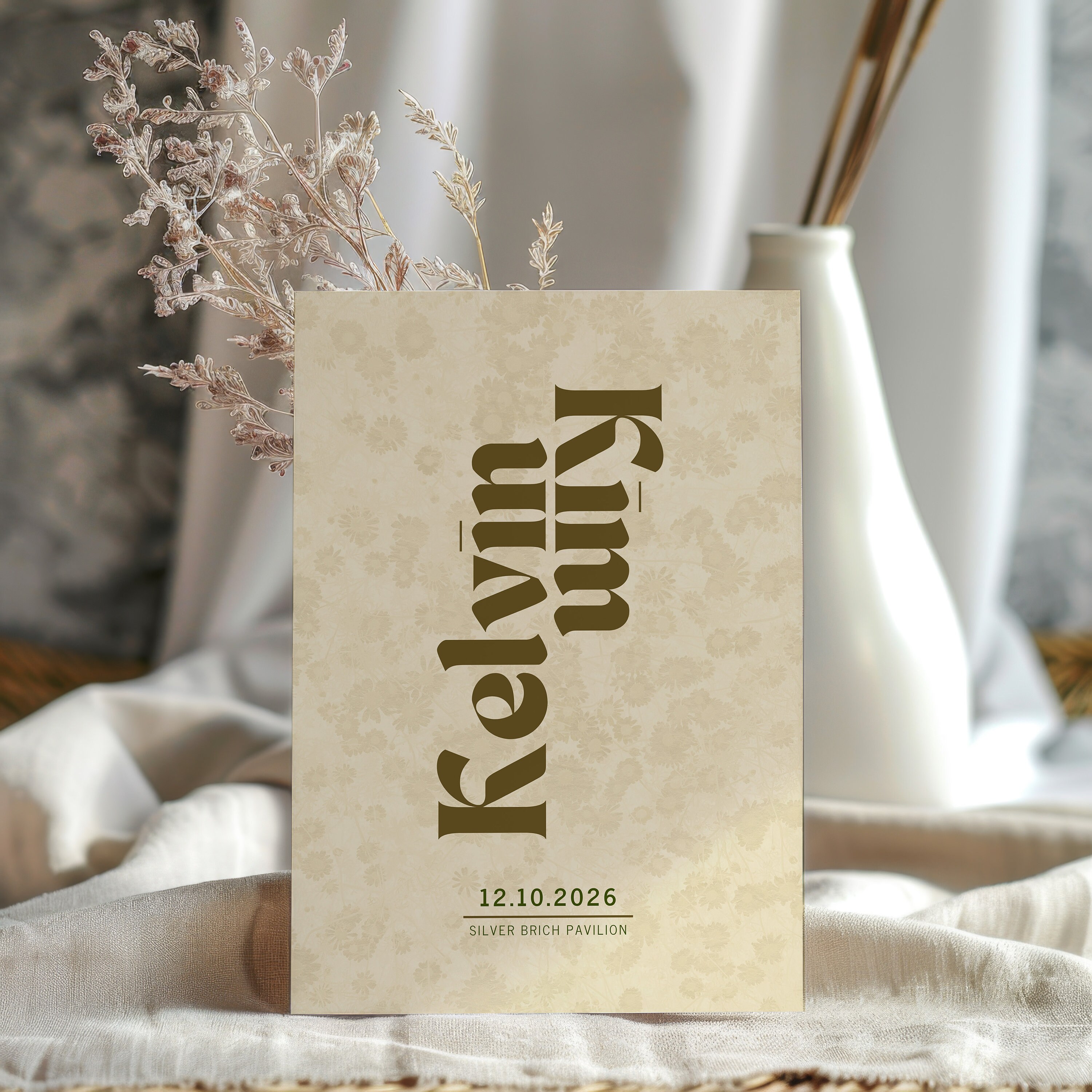 Editable Rustic Retro Name Card Template Brown, Yellow Flowerprint ...