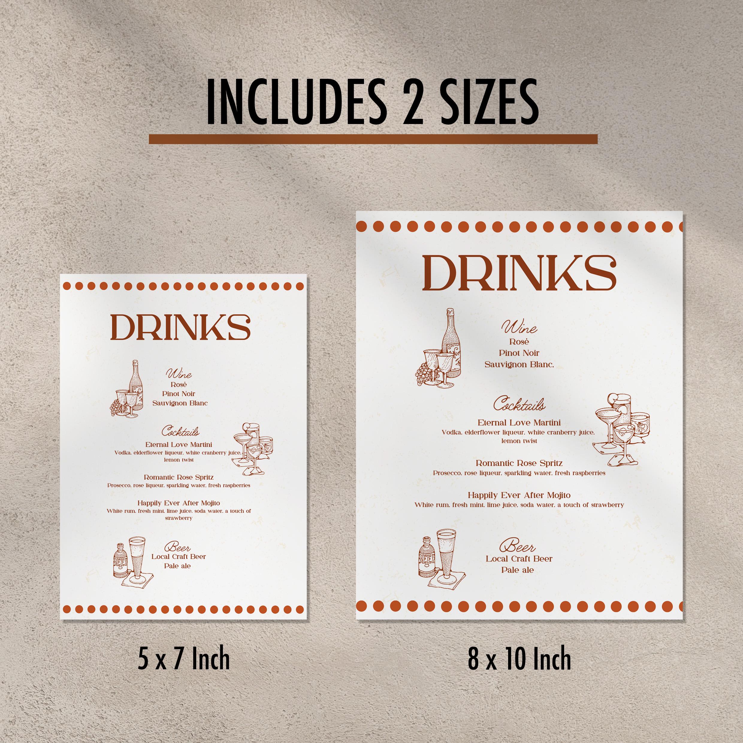 Editable Boho Wedding Bar Menu Cards Template Custom Rustic Brown ...