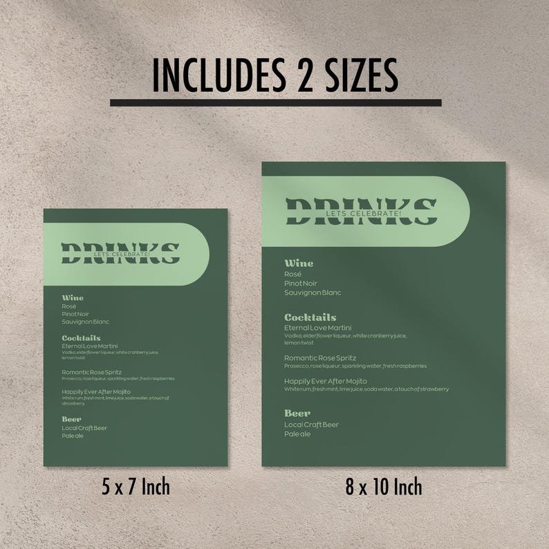Editable Bold Wedding Menu Cards Template | Custom Bold Dark Green ...