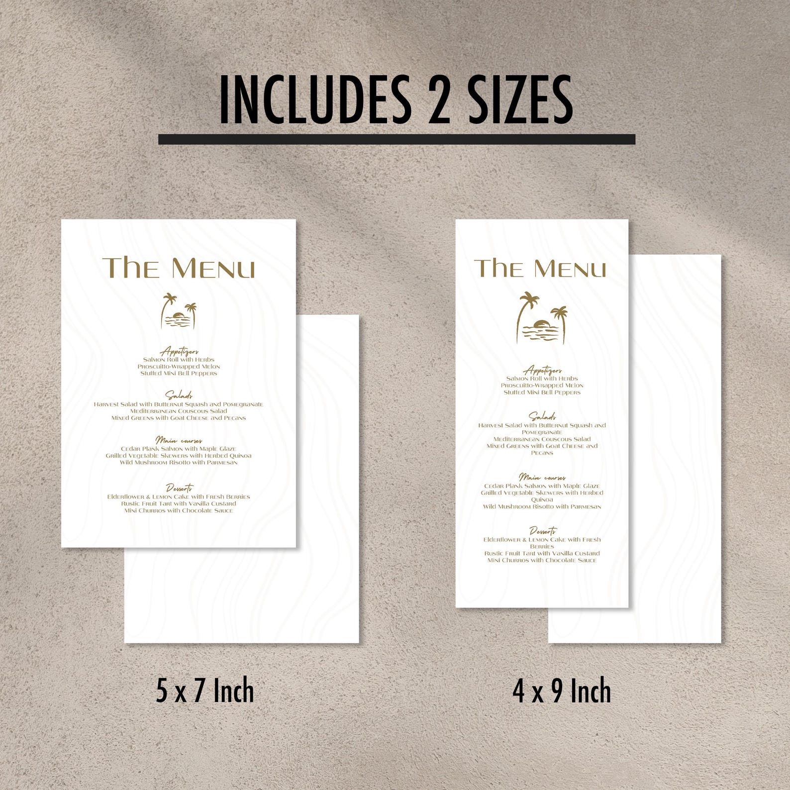Editable Beach Wedding Menu Cards Template Rustic Brown Palm Tree ...