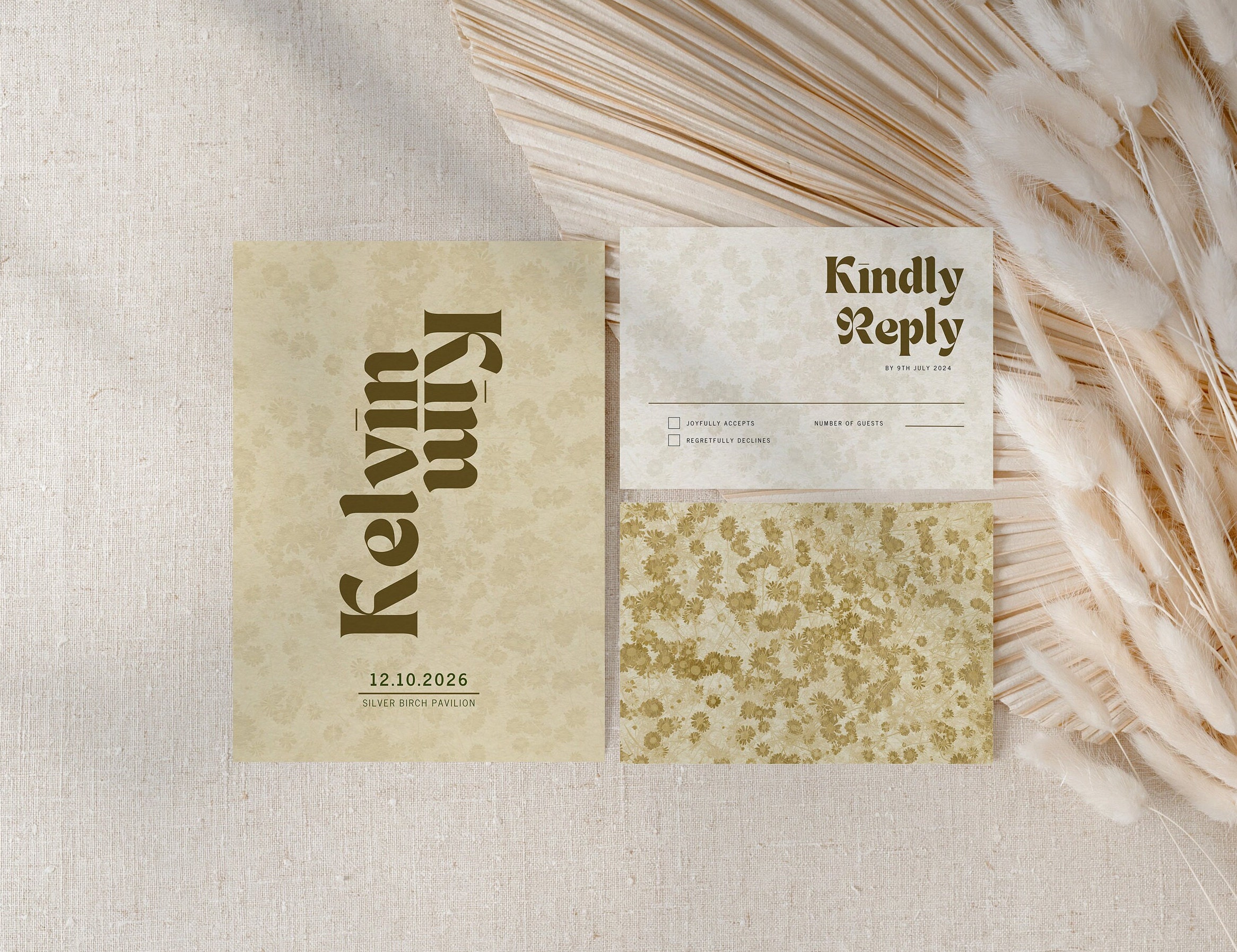 Editable Rustic Retro Name Card Template Brown, Yellow Flowerprint ...