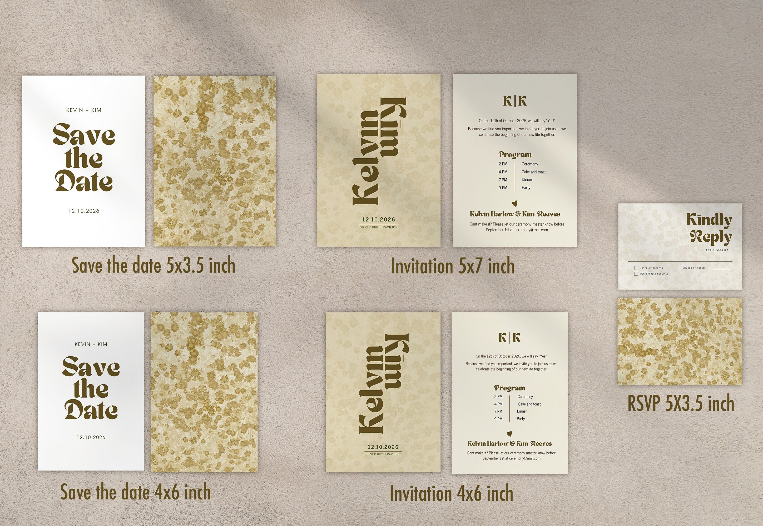 Editable Rustic Retro Name Card Template Brown, Yellow Flowerprint ...