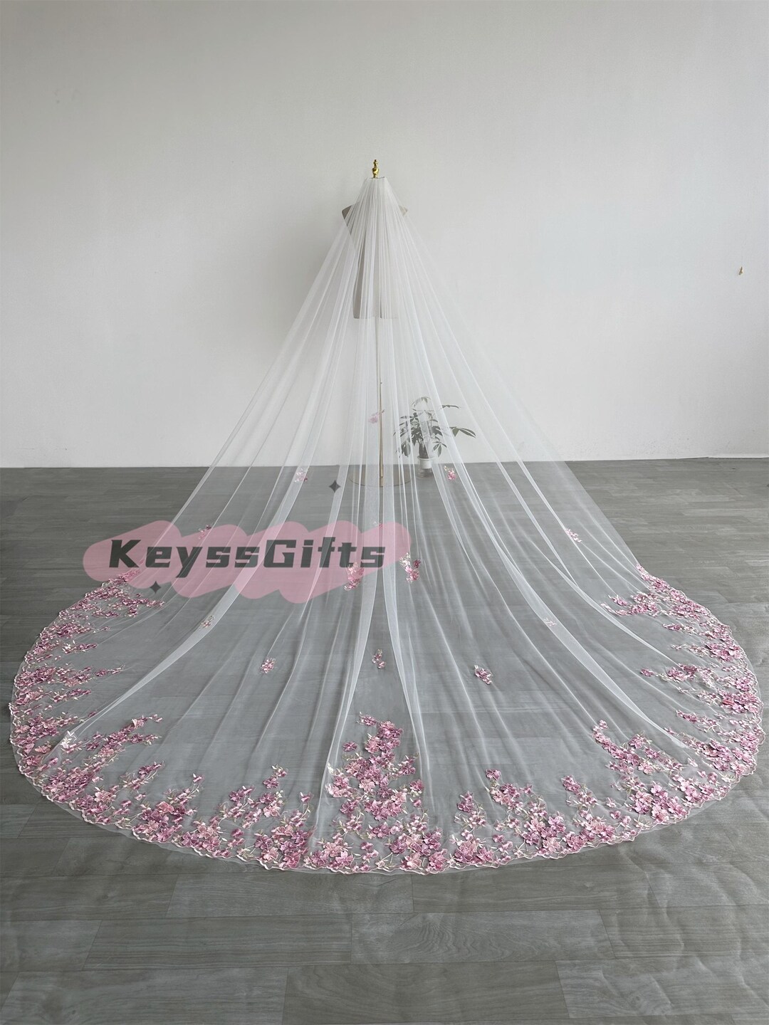 Pink Flower Veils for Bridal Cathedral Wedding Veils Pearls Veils ...