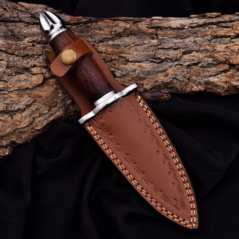 Hand Forged Damascus Steel Dagger Hunting Knife - Leather Stacked ...