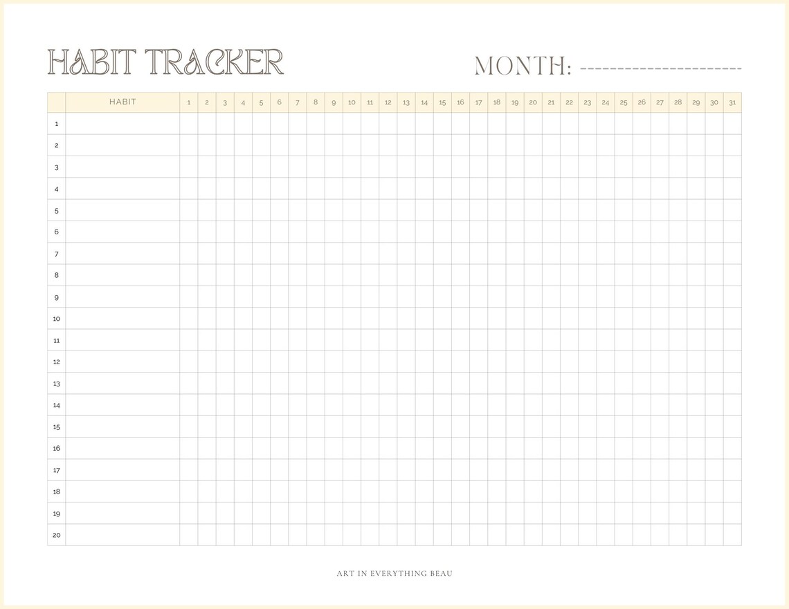 Monthly Habit Tracker, Printable Letter Size (digital Download) - Etsy