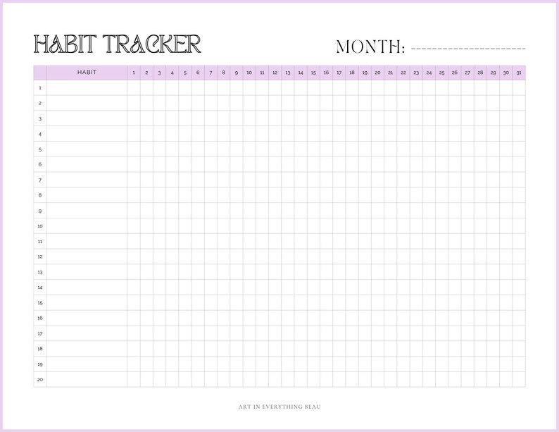 Monthly Habit Tracker, Printable Letter Size (digital Download) - Etsy