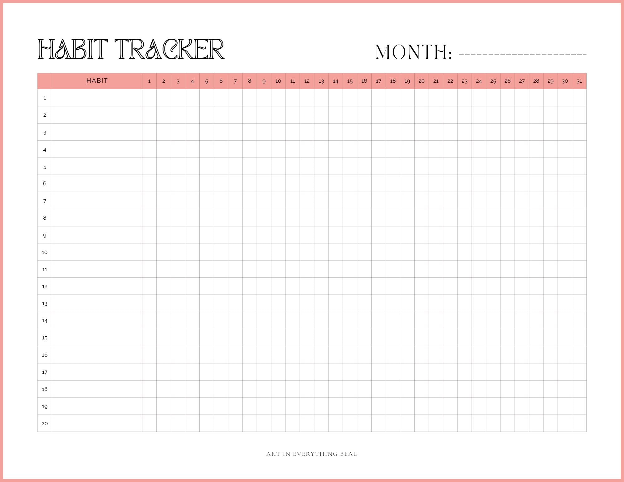 Monthly Habit Tracker, Printable Letter Size (digital Download) - Etsy
