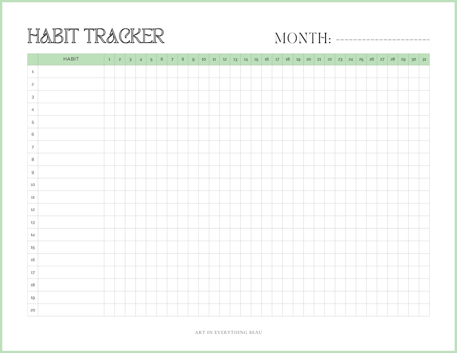 Monthly Habit Tracker, Printable Letter Size (digital Download) - Etsy