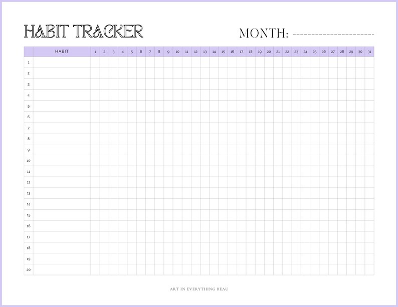 Monthly Habit Tracker, Printable Letter Size (digital Download) - Etsy