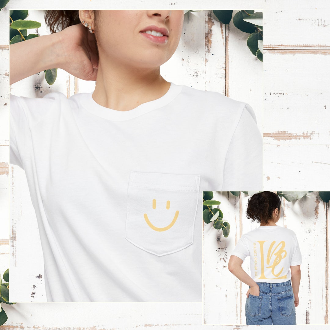 Smiley Face Pocket Tee: Unisex Cotton Positive Apparel, Live Beyond ...