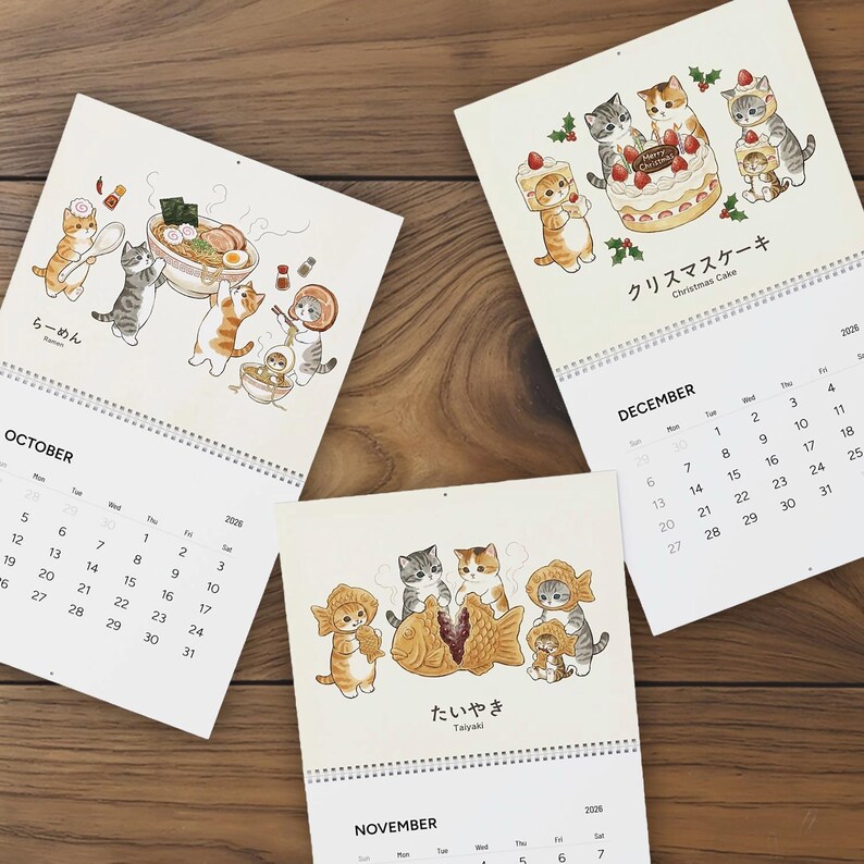 2026 Cat in Japanese Food Wall Calendar, Kawaii Neko Sushi Ramen ...