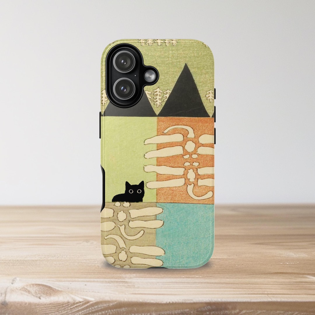 Cat Phone Case Abstract Japanese Art, iPhone 17 16 15 14 13 12 11 X 8 ...