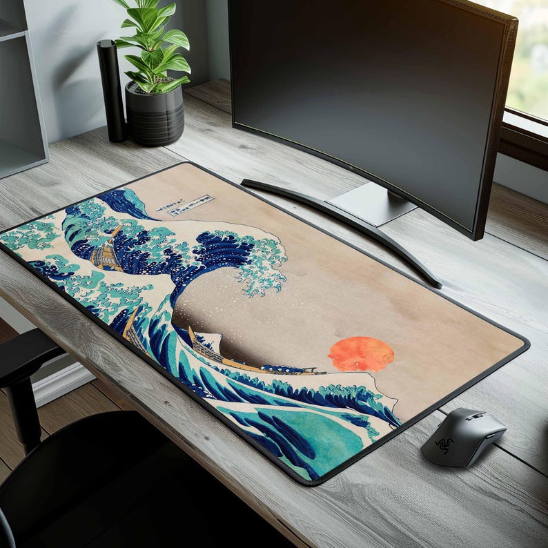 Japanese Desk Mat, the Great Wave of Kanagawa HD Gaming Mousepad ...
