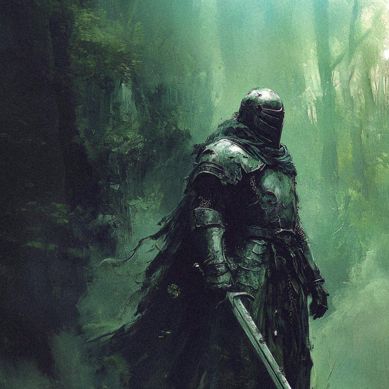 Fantasy Knight Medieval Oil Painting Nature Wall Art Dark Fantasy Wall ...
