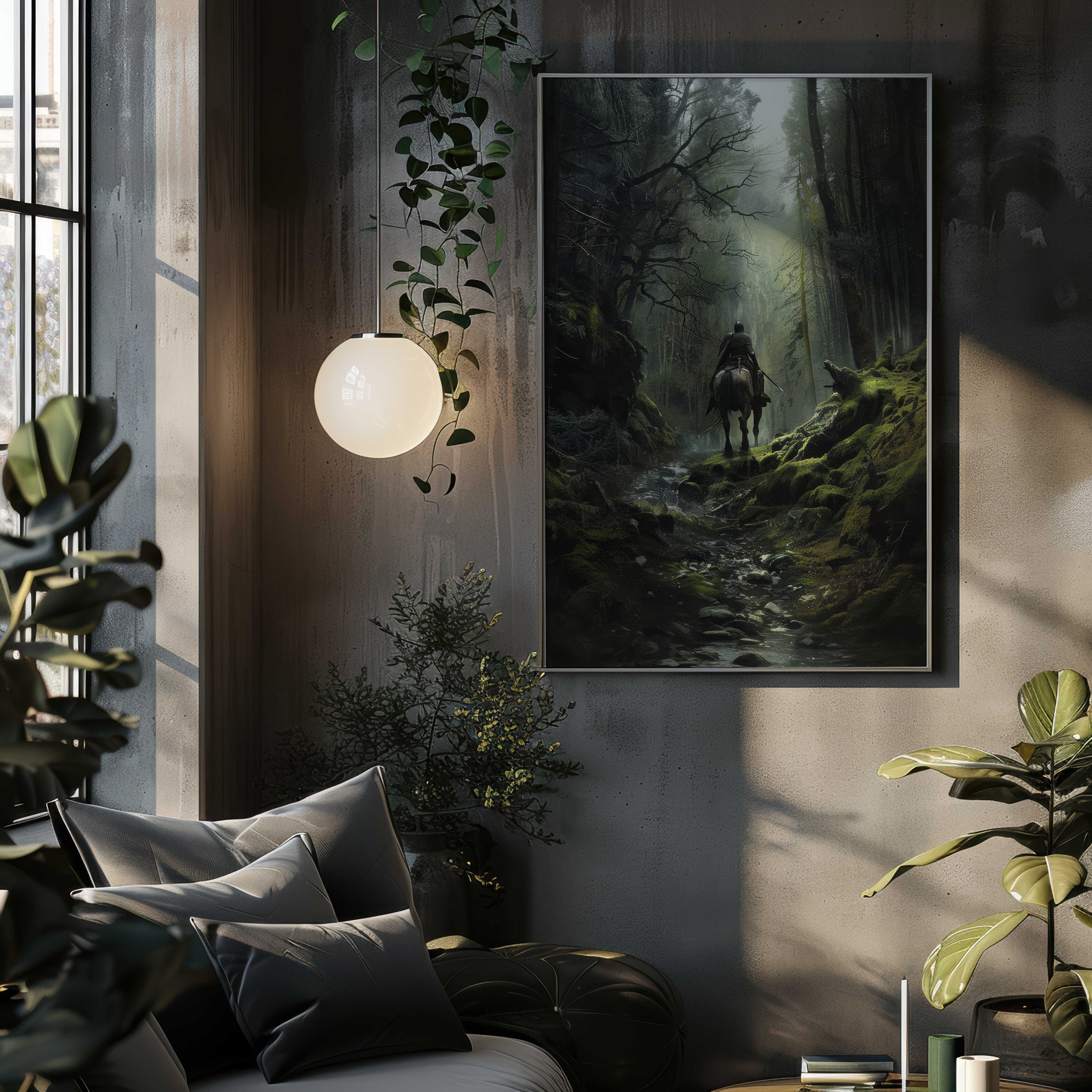 Dark Forest Knight Art Print Medieval Dark Wall Decor Fantasy Dark ...