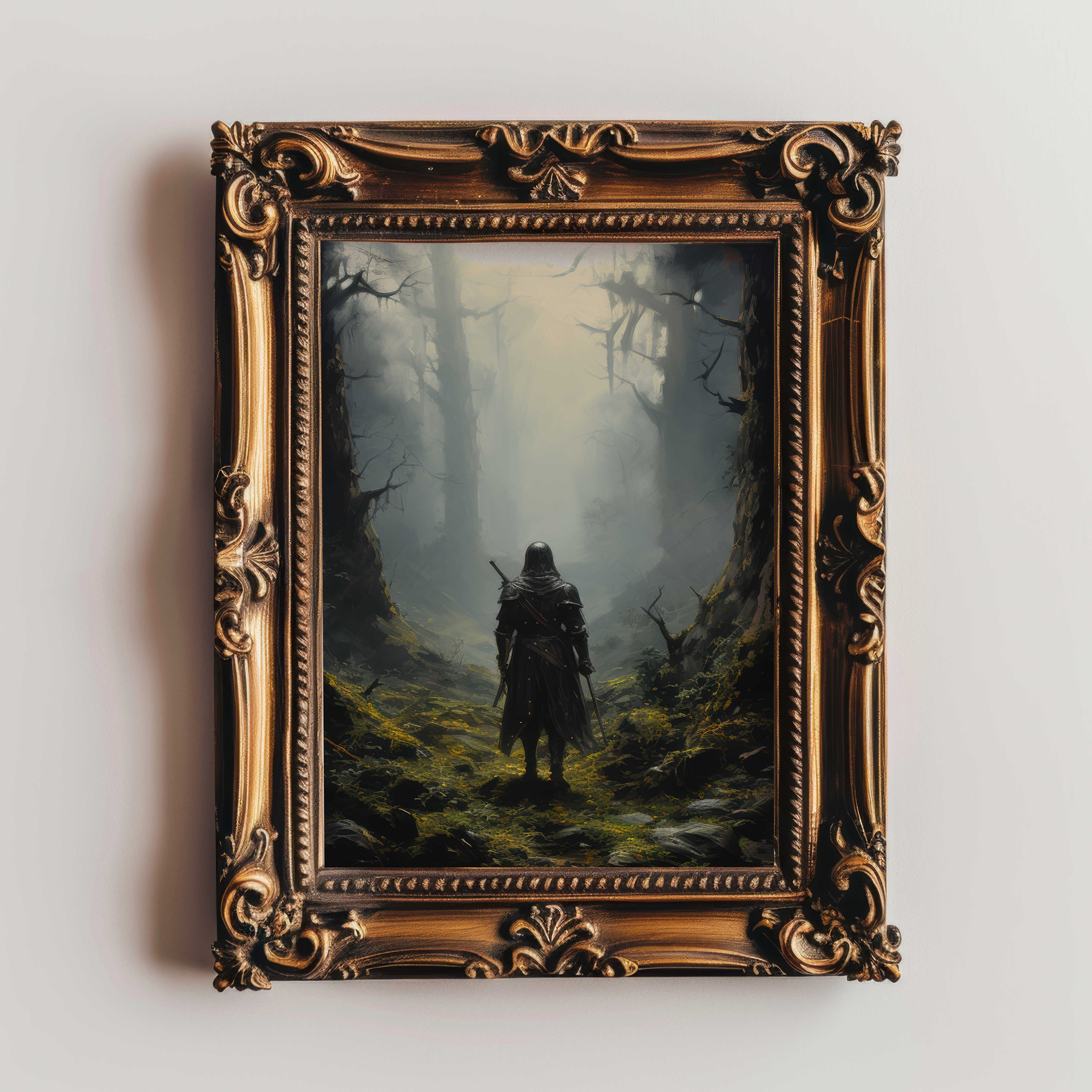 Forest Knight Art Print Medieval Wall Art Dark Nature Wall Decor Dark ...