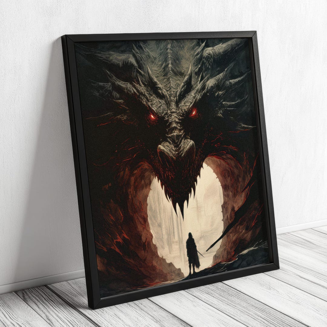 Medieval Dragon Wall Art Dnd Dark Art Print Medieval Decor Gothic Wall ...