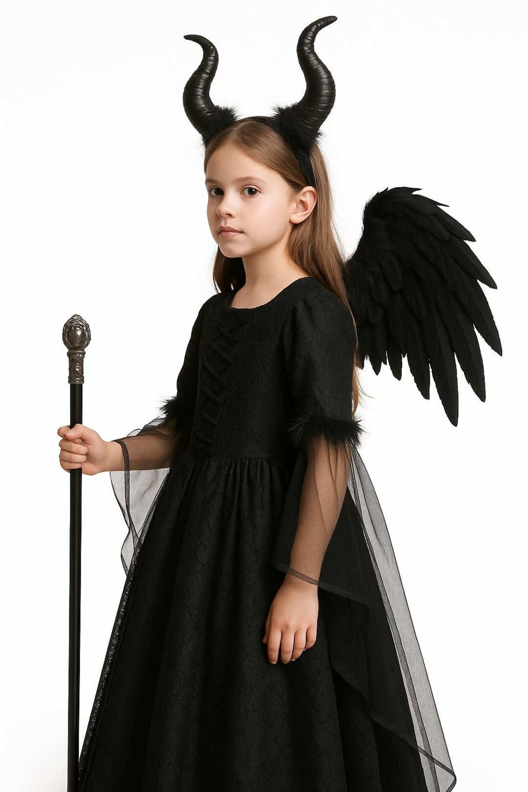 Enchanted Girls Black Lace Gothic Witch Dress, Floor Length Halloween ...