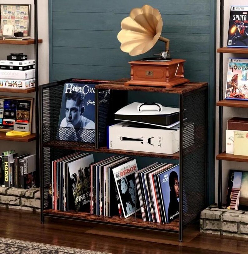 Trendy Wooden Record and Book Shelf - Etsy