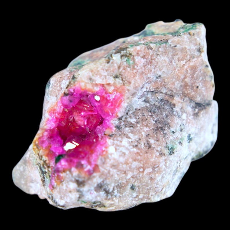 Rare Cobalt Pink Dolomite Crystal, Vivid Pink Dolomite With Malachite ...