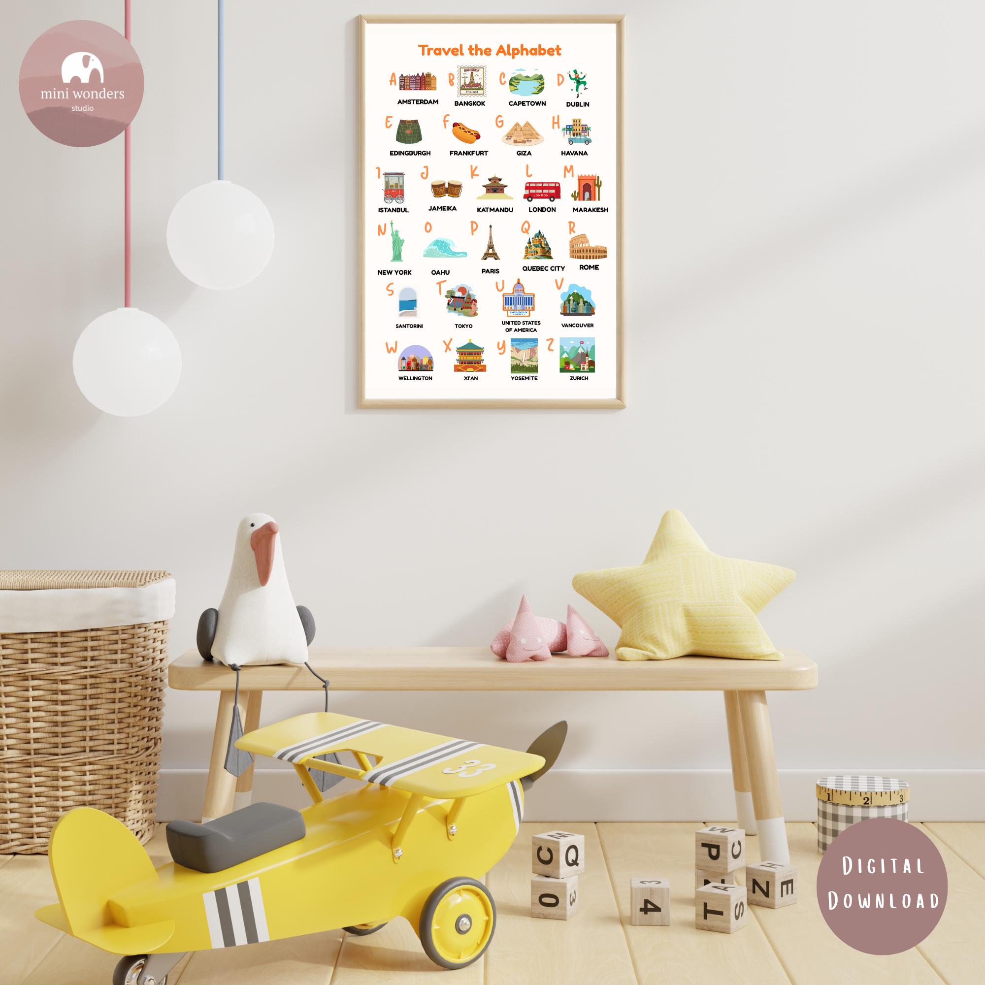 Travel Alphabet Poster for Kids | A to Z World Cities Print | Geography ...