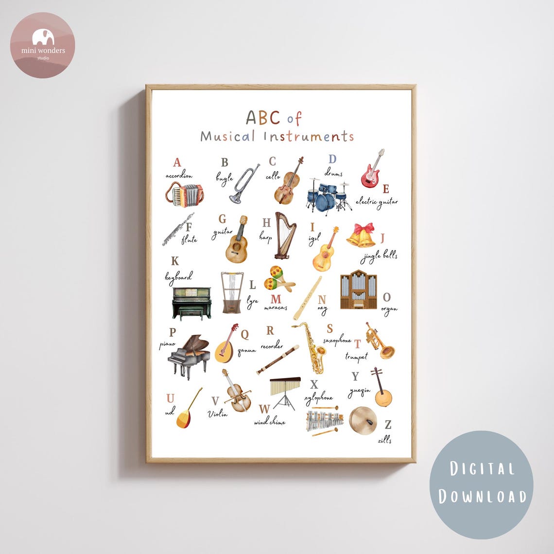 Musical Alphabet Nursery Wall Art Digital Download- ABC Music Poster ...