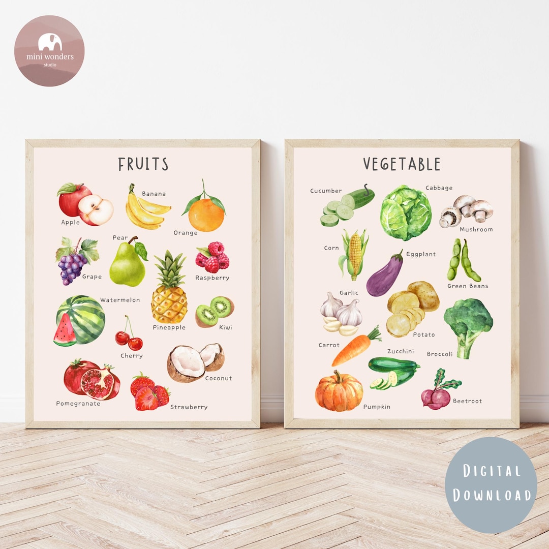 Fruits & Vegetables Learning Poster Bundle – Digital Download | Kids ...