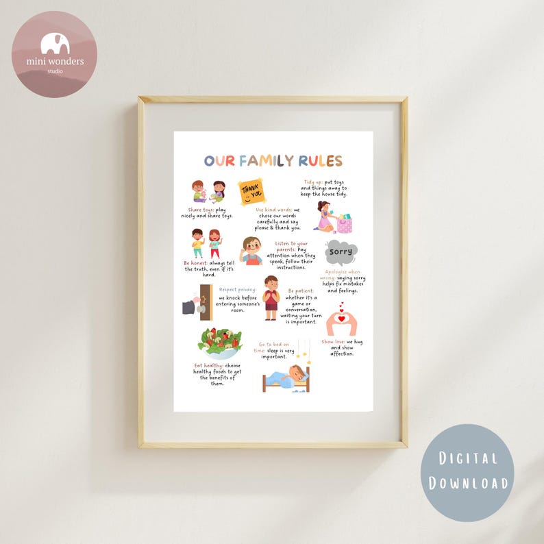 Family Rules Nursery Wall Art Digital Download - Playroom Rules Sign ...