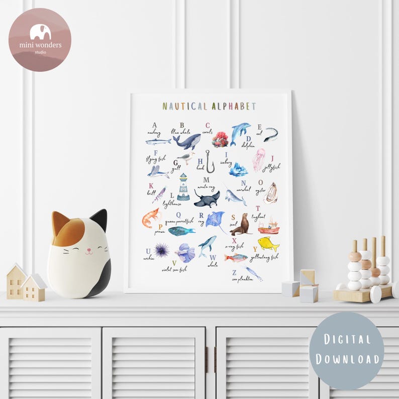 Nautical Alphabet Poster for Kids – A to Z Nursery Wall Art | Ocean ...